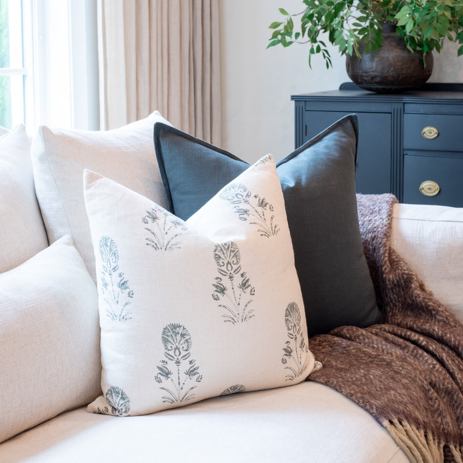 Devi Floral Block Printed Pillow Cover | Teal Green/Blue – Apartment No.3