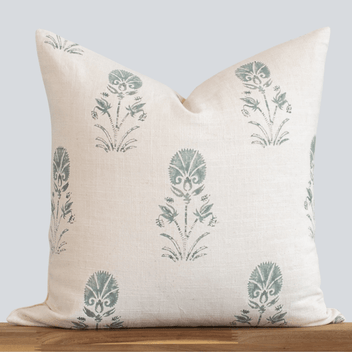 Devi Floral Block Printed Pillow Cover | Teal Green/Blue – Apartment No.3