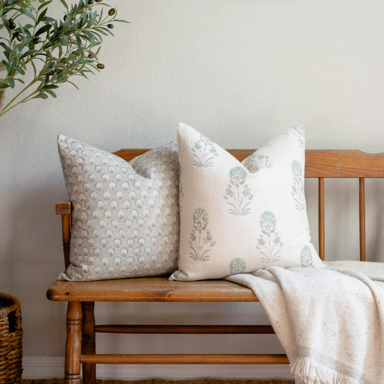 Devi Floral Block Printed Pillow Cover | Teal Green/Blue – Apartment No.3